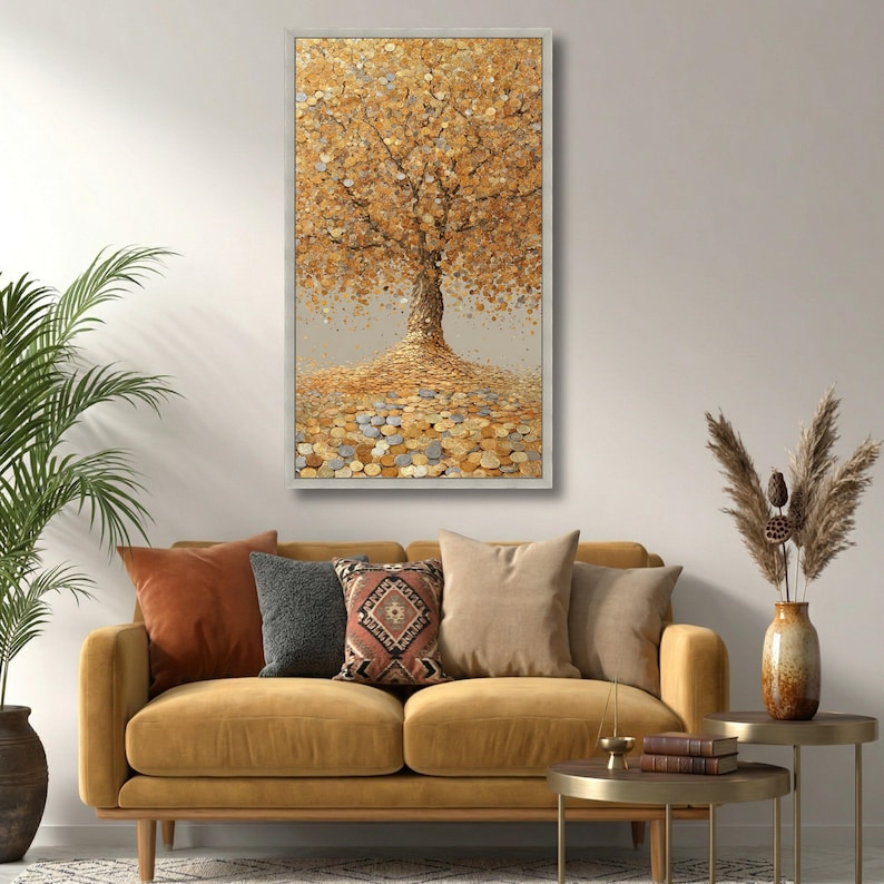 Golden Coin Tree Canvas, Wealth and Prosperity Wall Art, Money Growth ...