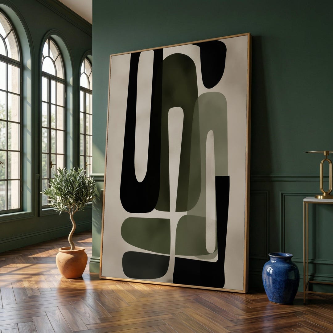 Modern Abstract Shapes Canvas Wall Art, Neutral Tones Canvas ...