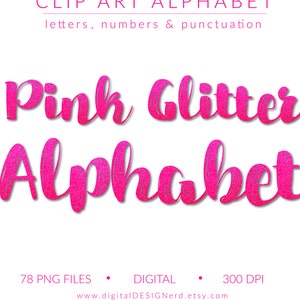 Hot Pink Glitter Alphabet Clip Art Letters Numbers & Punctuation 78 ...