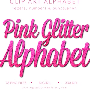 Clip Art Alphabet | Hot Pink Glitter Letters, Numbers & Punctuation ...