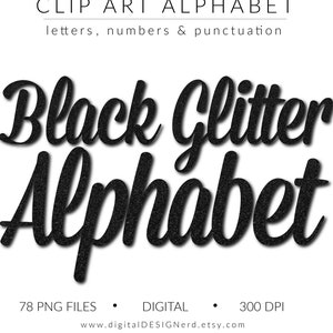 Black Glitter Alphabet Clip Art: 78 Sparkly PNG Embellishments (digital ...