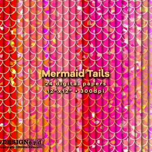 Iridescent Shimmer Mermaid Tails | Digital Scrapbook Paper | Bright ...
