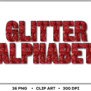 Clip Art Letters & Numbers, Red Glitter Digital Alphabet and Numbers ...