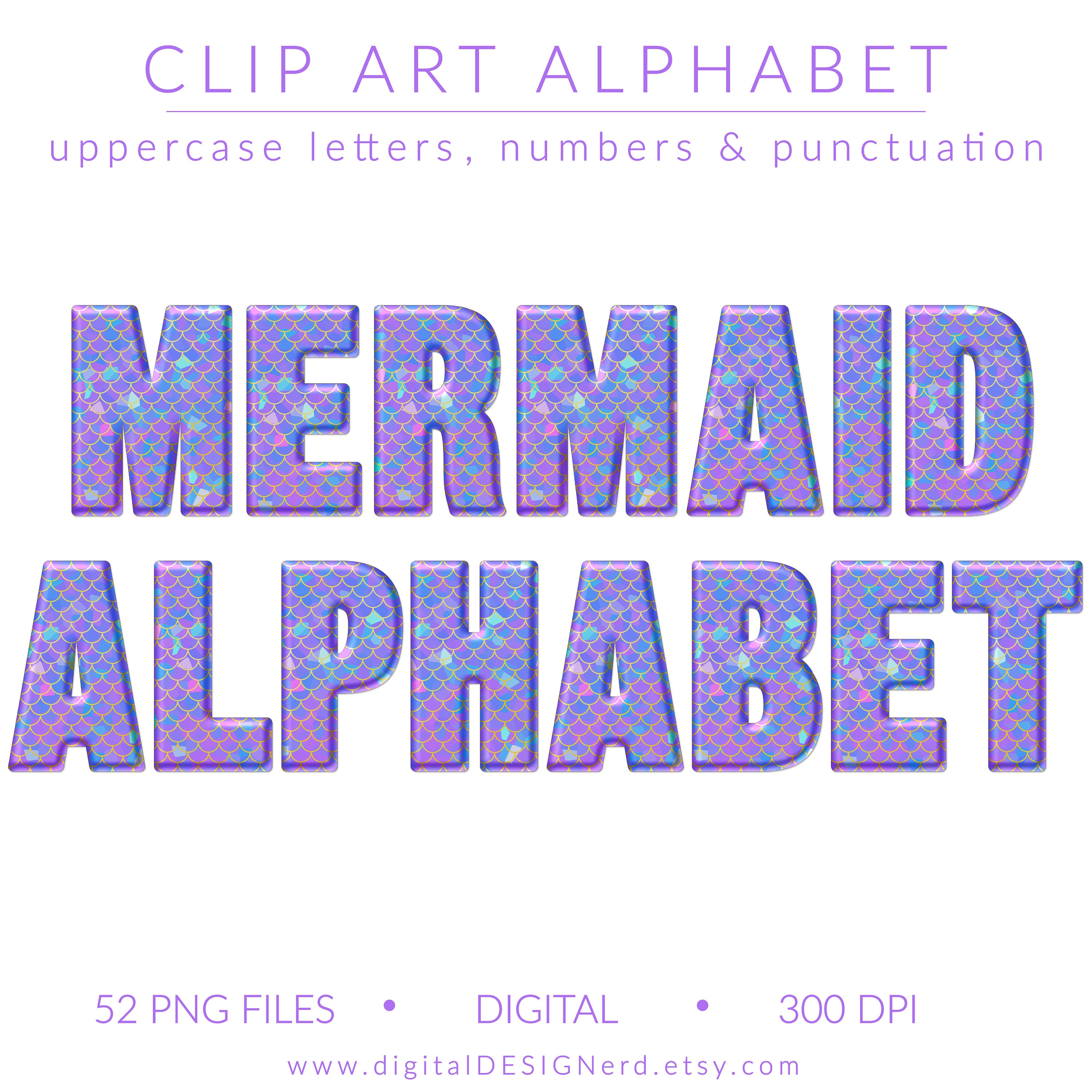 Mermaid Tail Alphabet Clip Art: Iridescent Blue Violet (digital ...