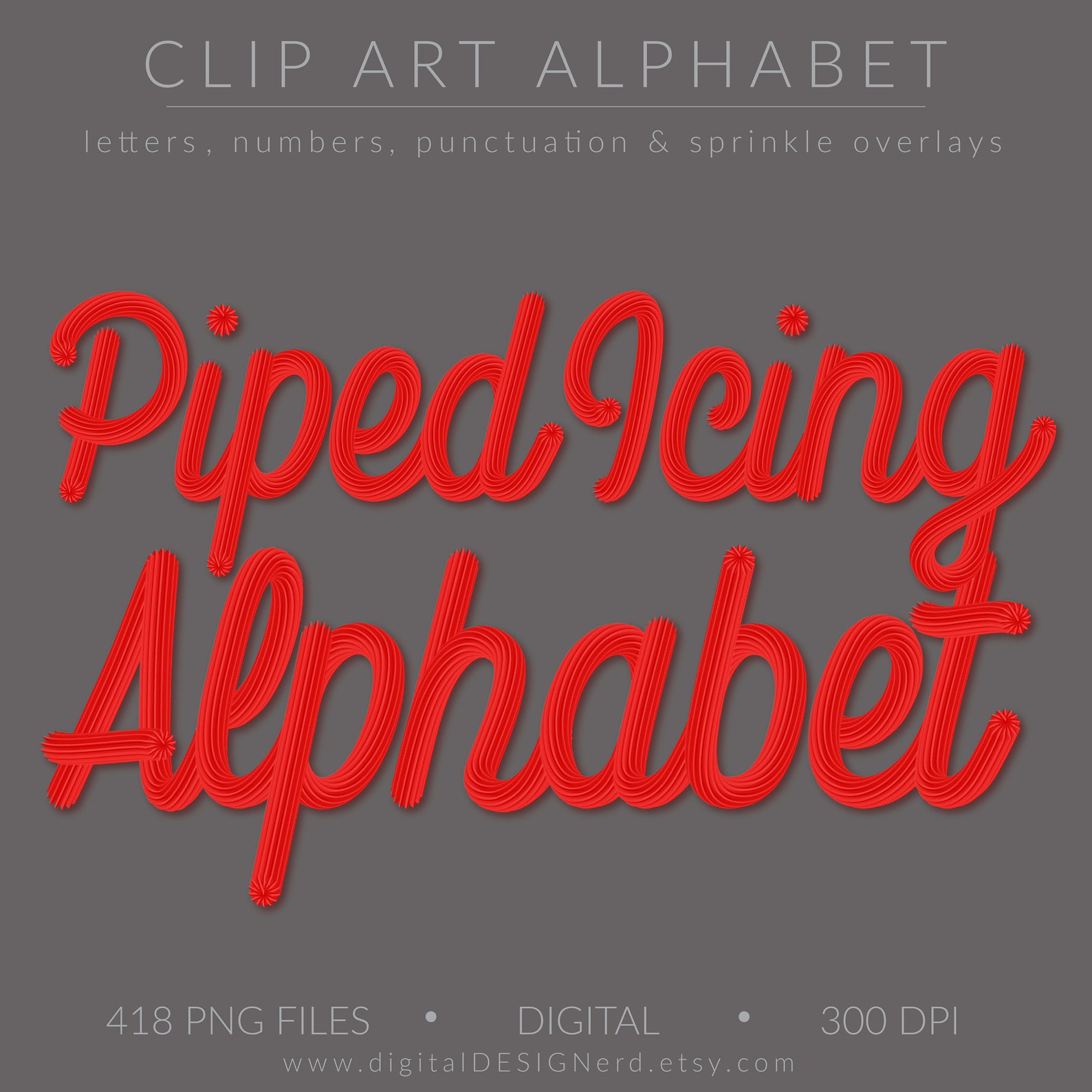 Red Piped Icing Alphabet w Sprinkle Overlays Clip Art | Etsy
