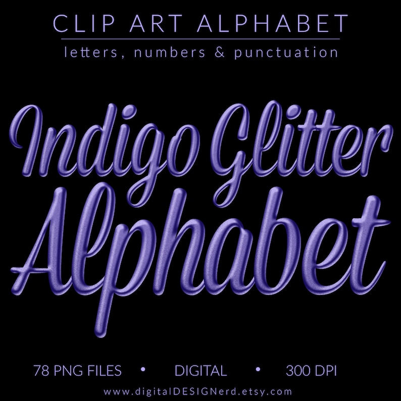 Indigo Glitter Alphabet Clip Art: Metallic Sparkle Letters (digital ...