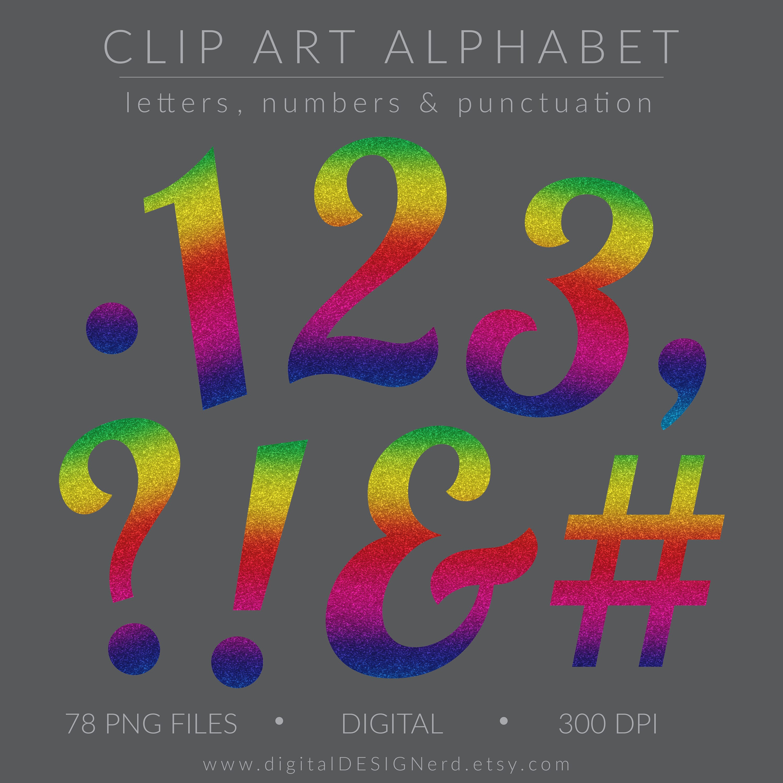 Rainbow Ombre Glitter Alphabet Clip Art Letters Numbers & - Etsy