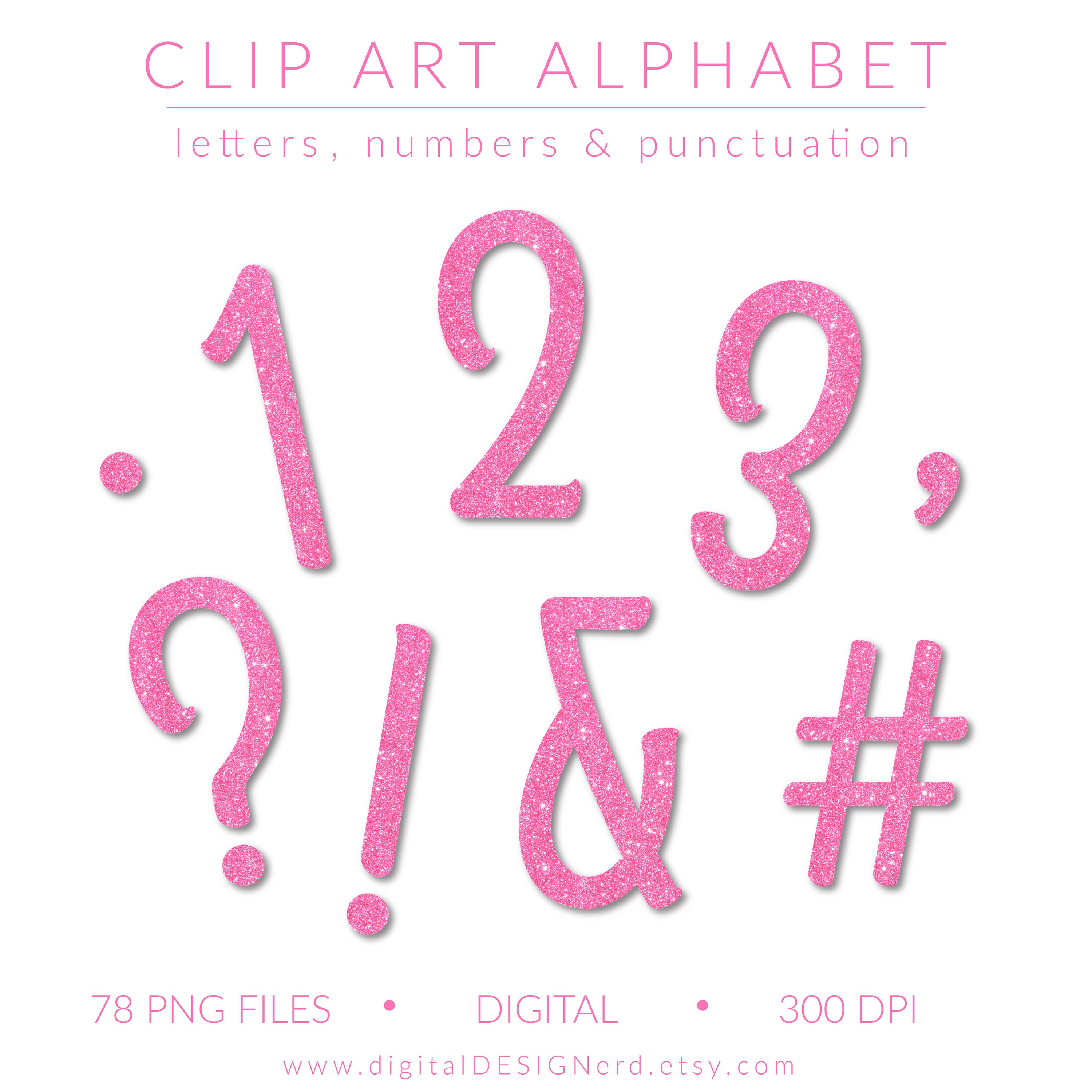 Bright Pink Sparkle Alphabet Clip Art Letters Numbers & | Etsy