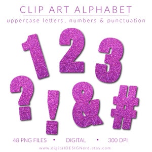 Bright Purple Glitter Alphabet | Sparkle Clip Art Letters Numbers ...