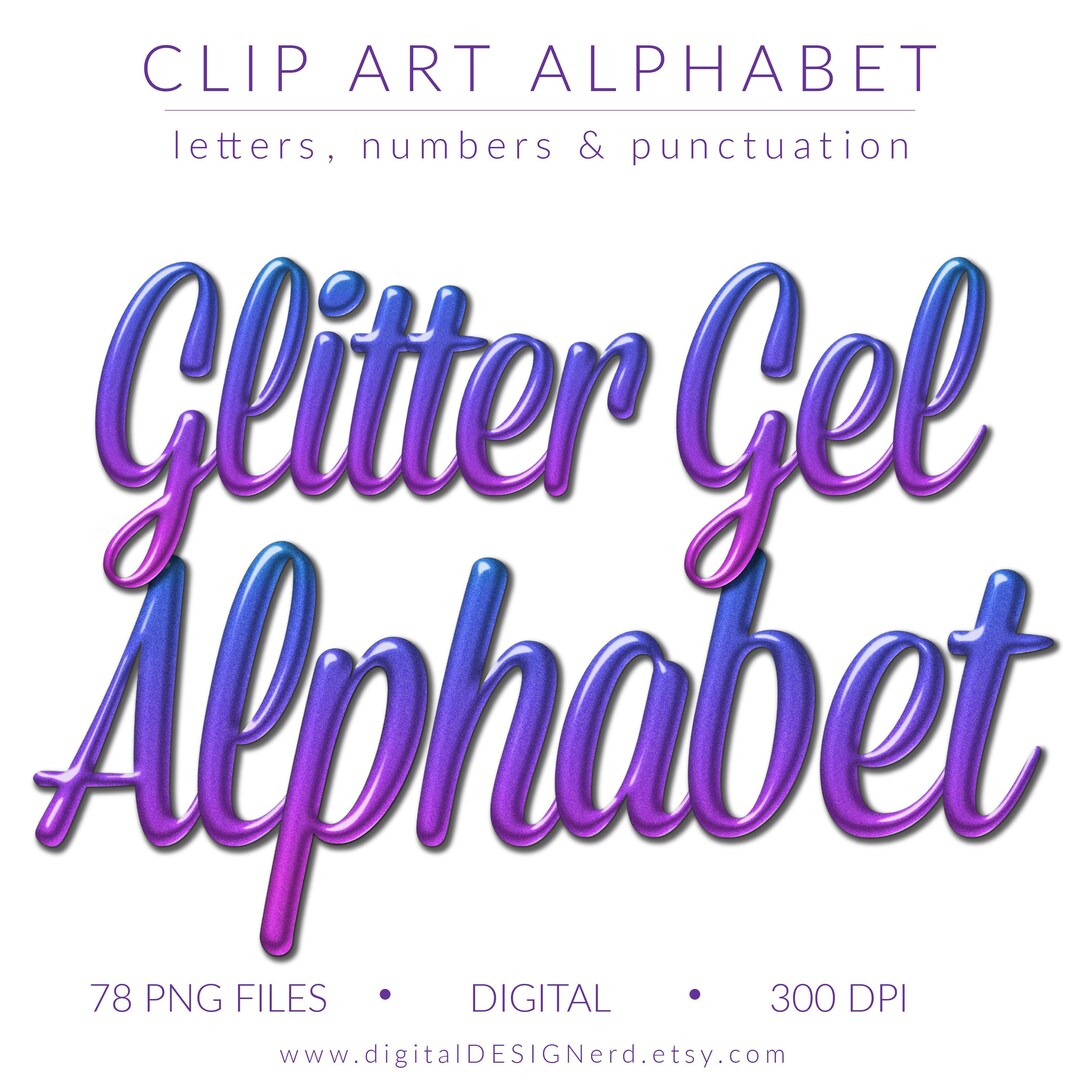 Clip Art Metallic Sparkle Gel Alphabet | Blue Violet Ombre Glitter ...