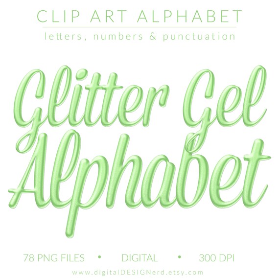 Clip Art Metallic Sparkle Gel Alphabet Light Green Glitter | Etsy