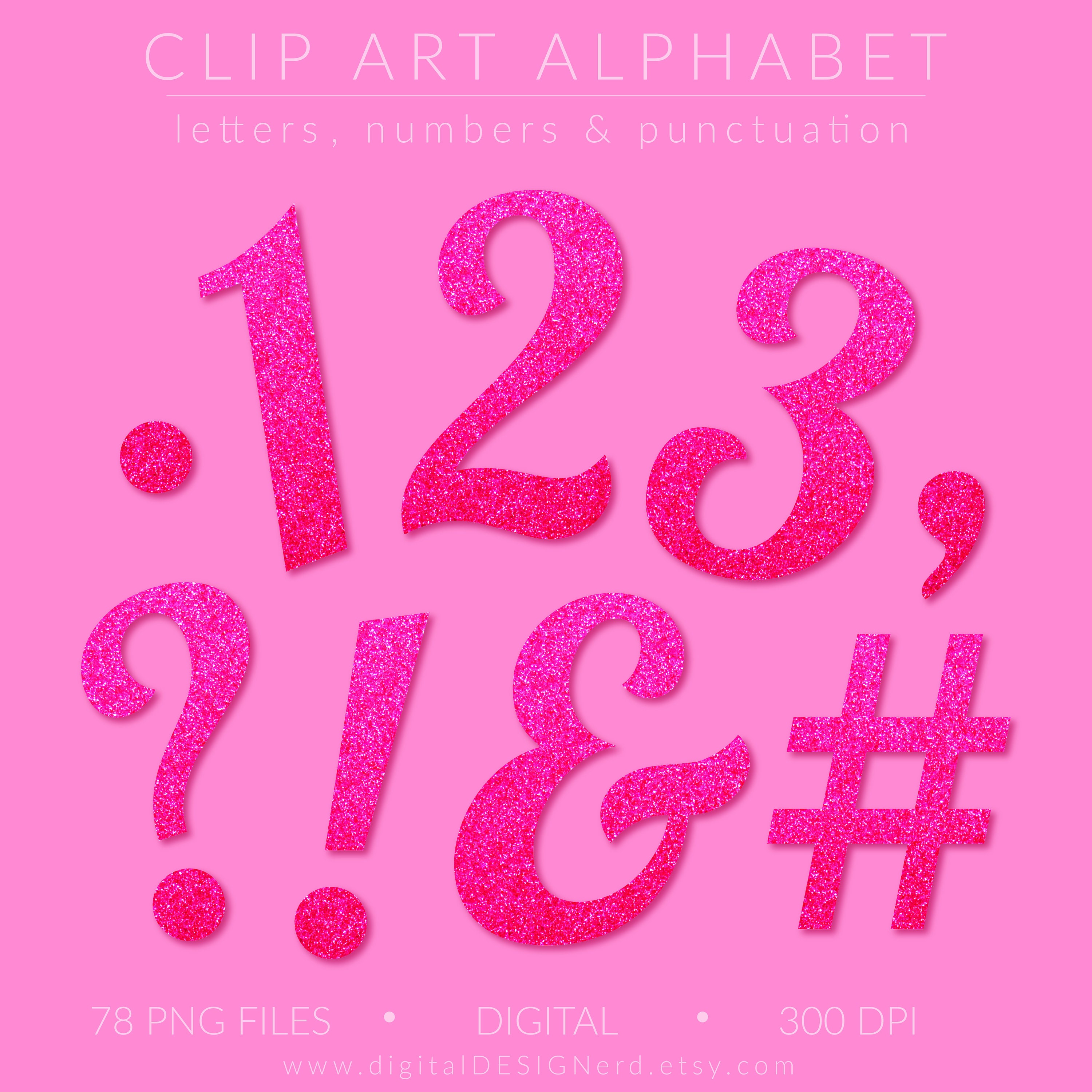 Clip Art Alphabet Hot Pink Glitter Letters Numbers & | Etsy