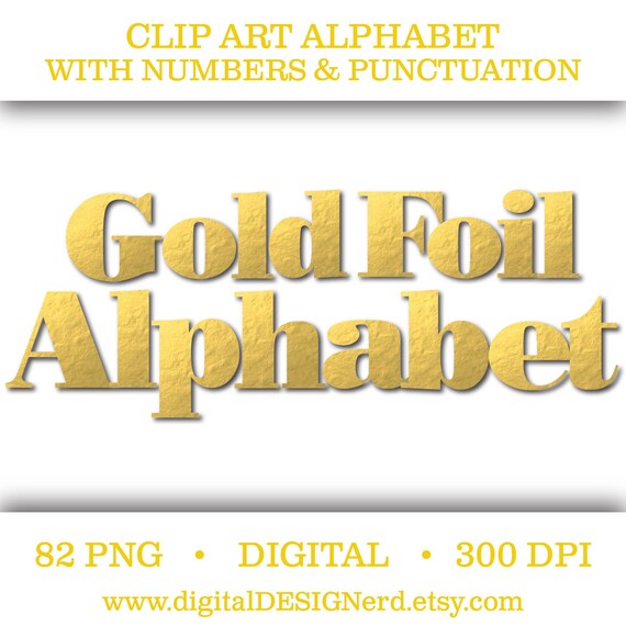 Clip Art Alphabet Gold Foil Letters Numbers & Punctuation | Etsy
