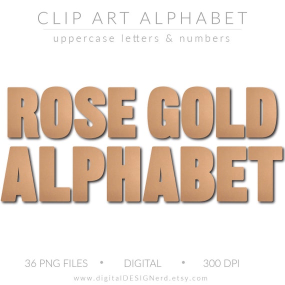 Clip Art Alphabet Rose Gold Foil Digital Letters & Numbers | Etsy
