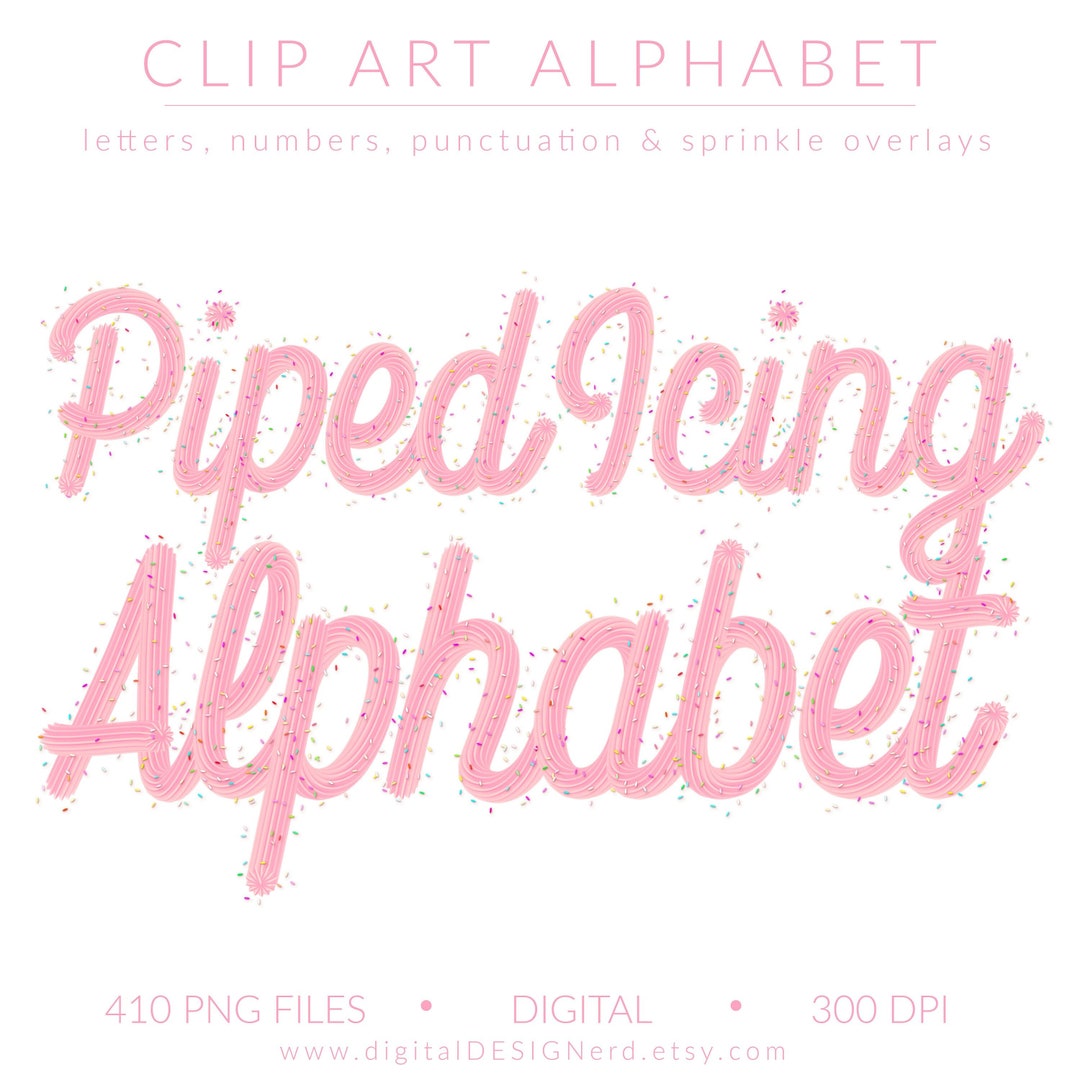 Piped Icing Alphabet Clip Art: Pink Letters, Numbers, Sprinkles (PNG ...