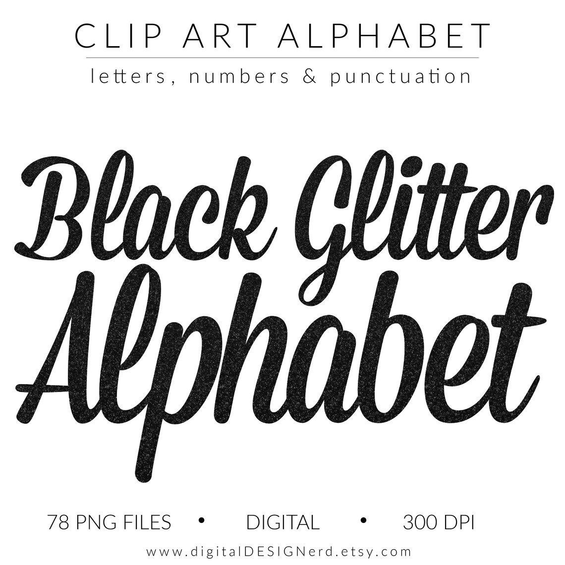 Clip Art Alphabet Black Glitter Letters Numbers & - Etsy