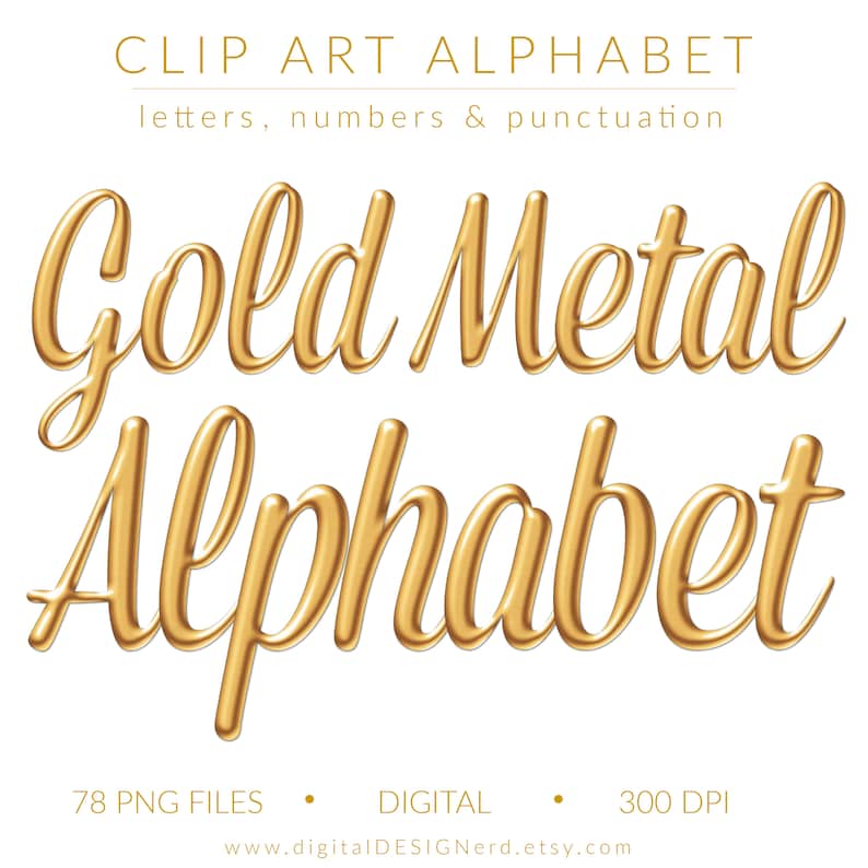 Clip Art Beveled Metal Alphabet Gold Metallic Letters - Etsy