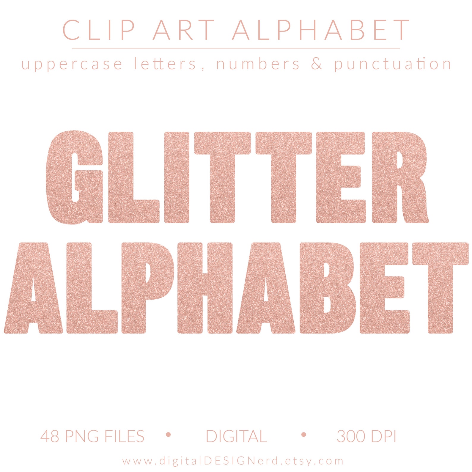 Rose Gold Glitter Alphabet Clip Art Letters Numbers & - Etsy