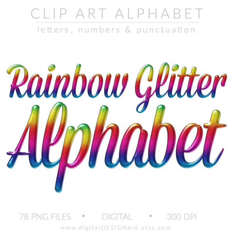 Rainbow Glitter Gel Alphabet | Digital Clip Art (PNG) - Etsy