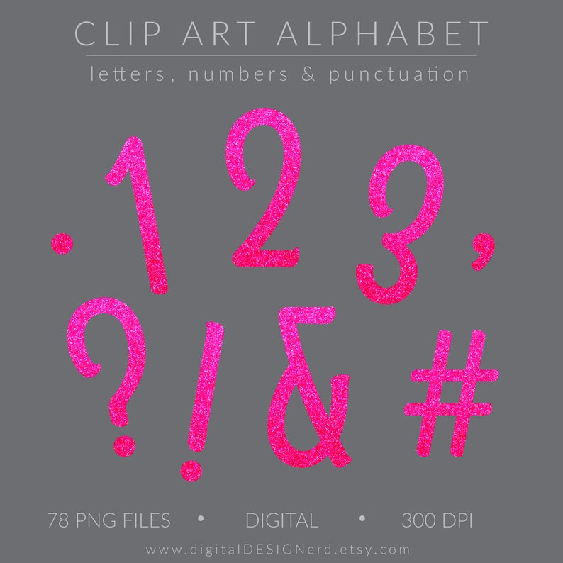 Clip Art Alphabet Hot Pink Glitter Letters Numbers & | Etsy