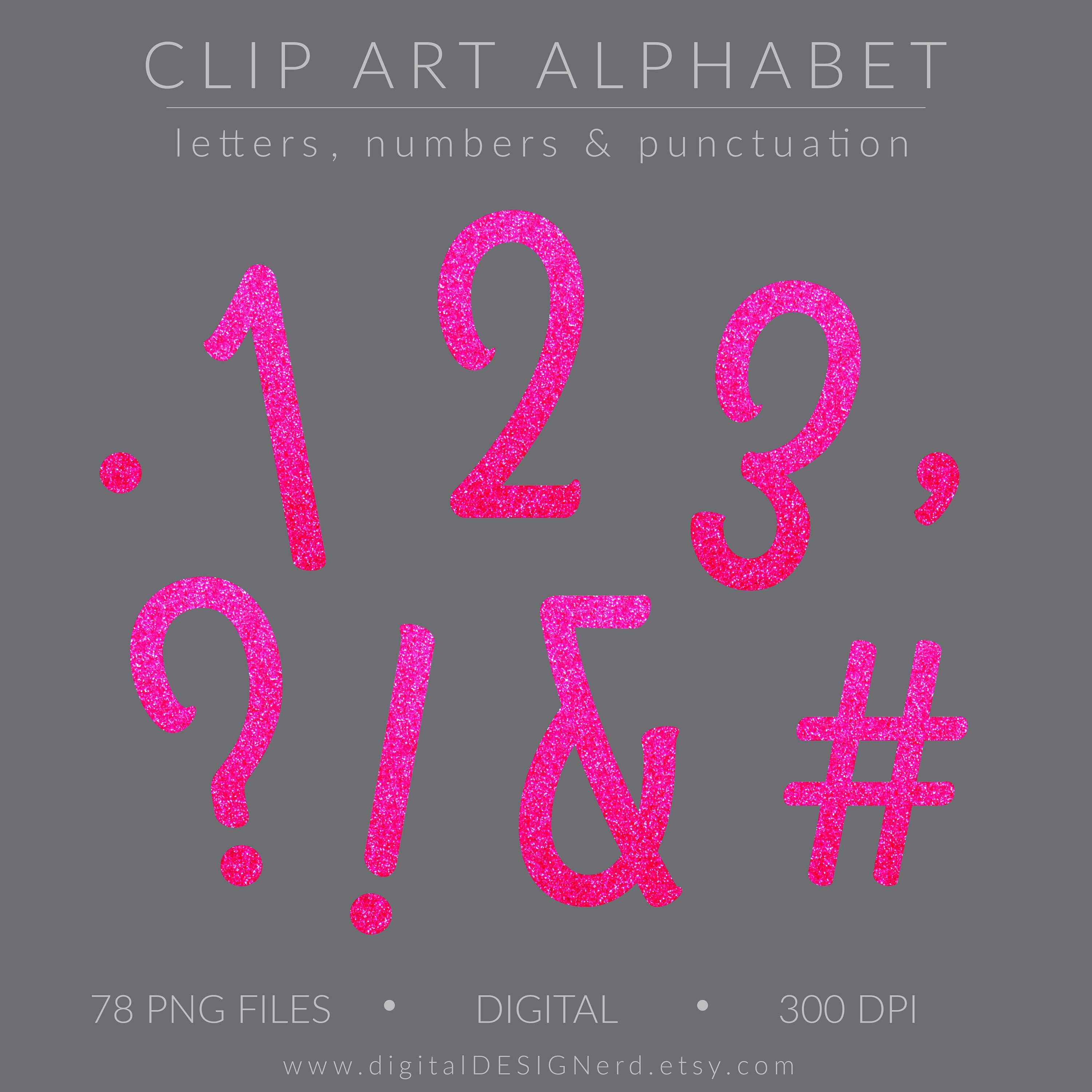 Clip Art Alphabet Hot Pink Glitter Letters Numbers & | Etsy