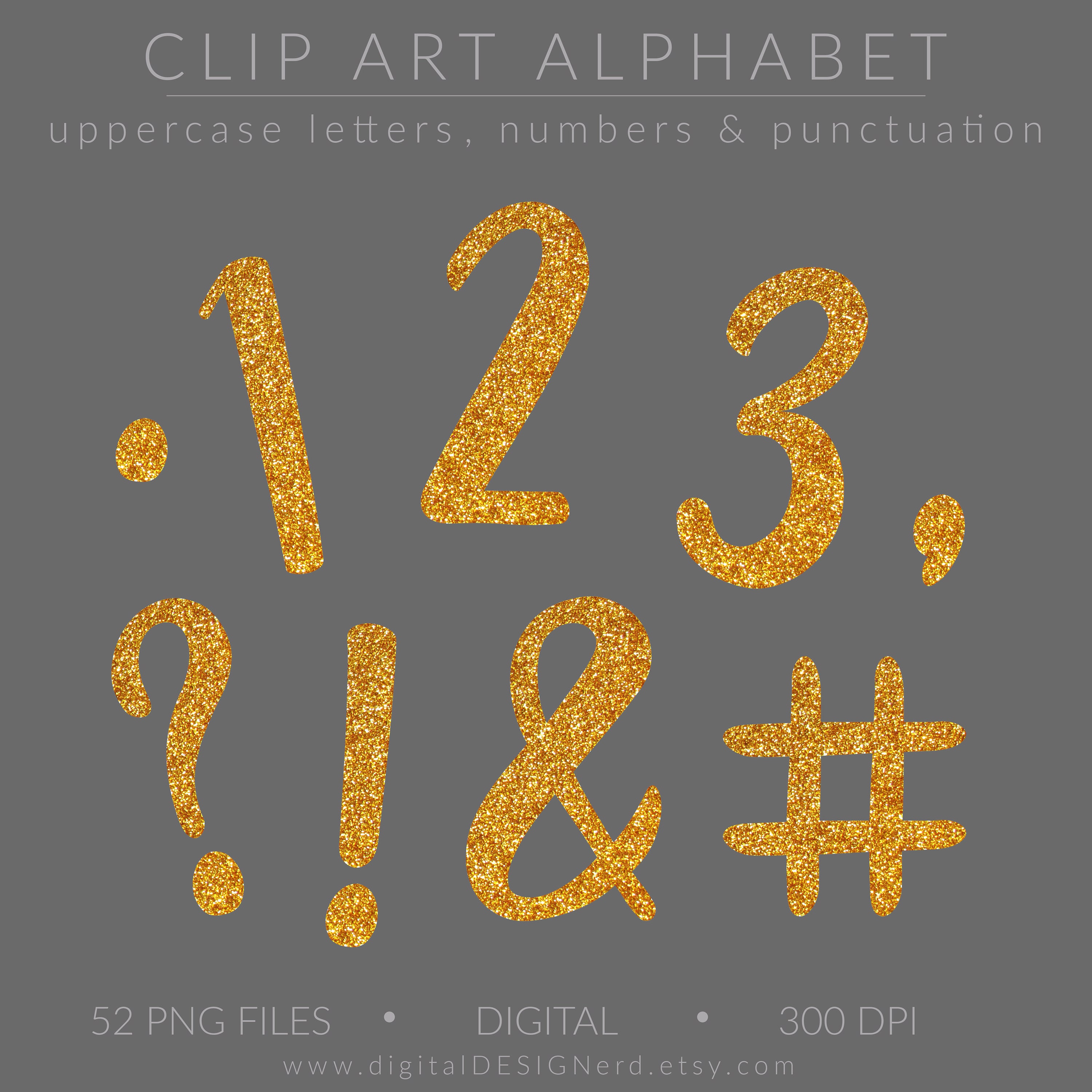 Bright Gold Glitter Alphabet Clip Art Letters Numbers - Etsy