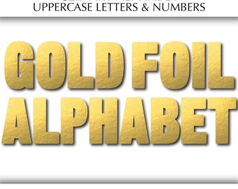 Clip Art Alphabet - Gold Foil Digital Uppercase Letters and Numbers ...