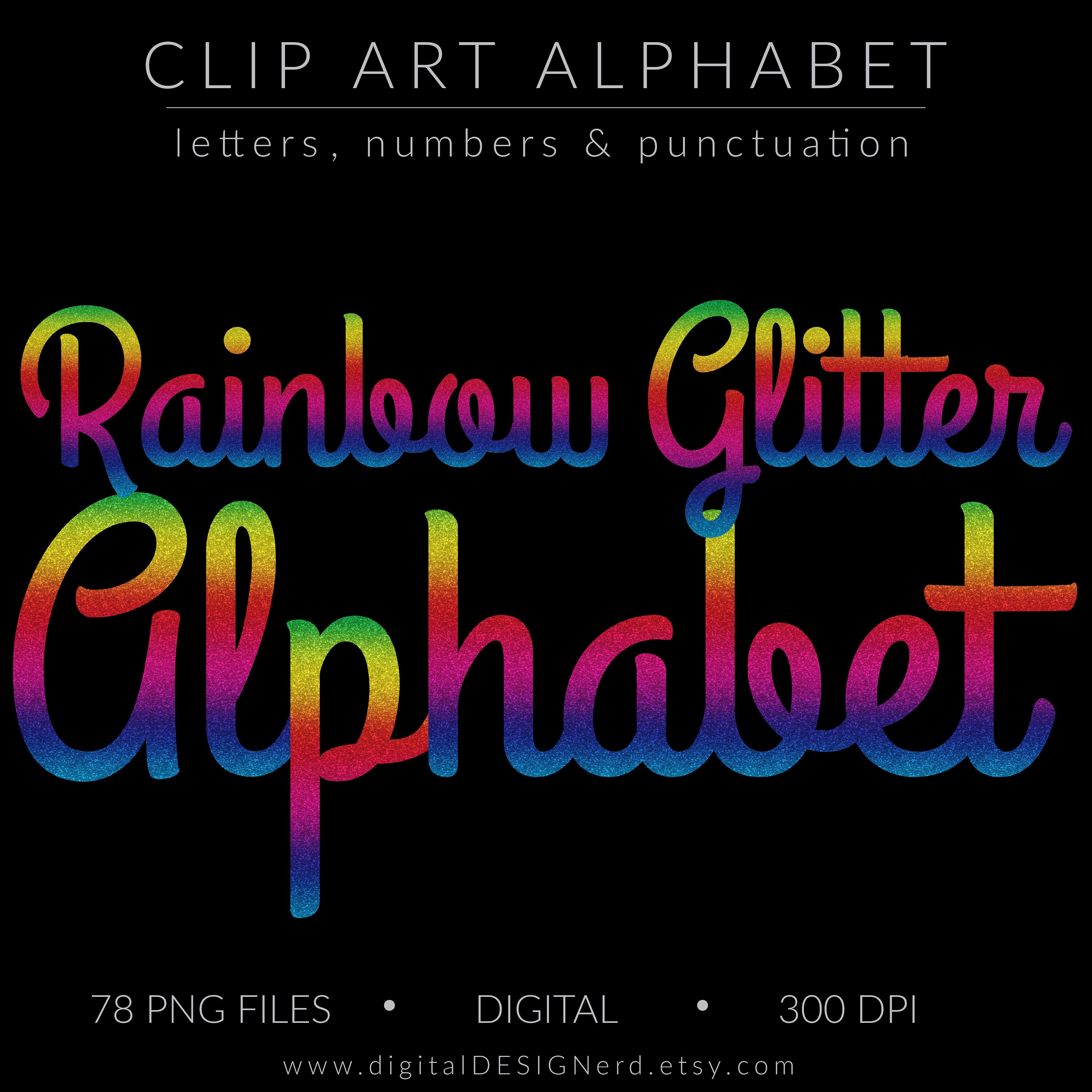 Rainbow Ombre Glitter Alphabet Clip Art Letters Numbers & | Etsy