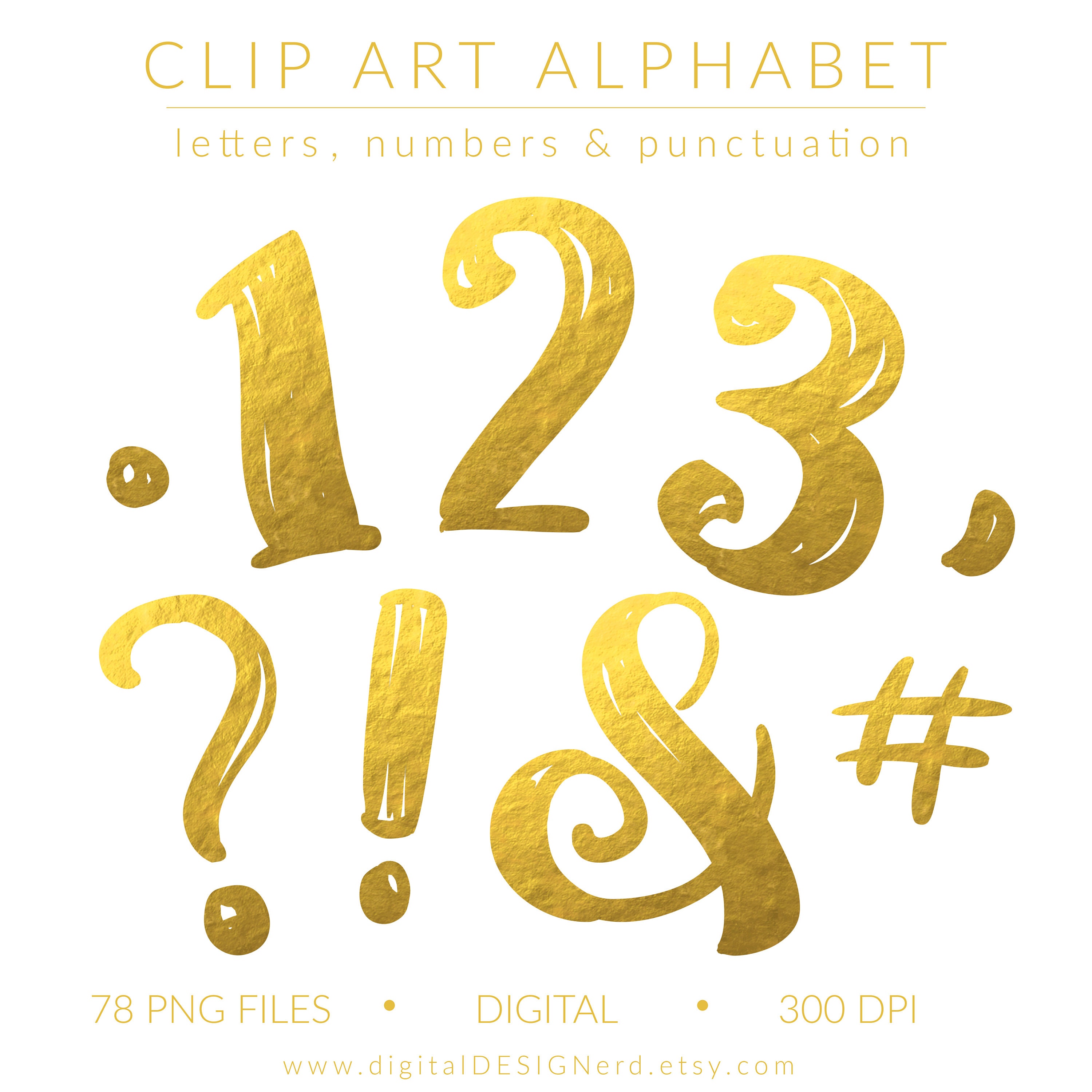 Bright Gold Foil Alphabet Clip Art Letters Numbers & | Etsy
