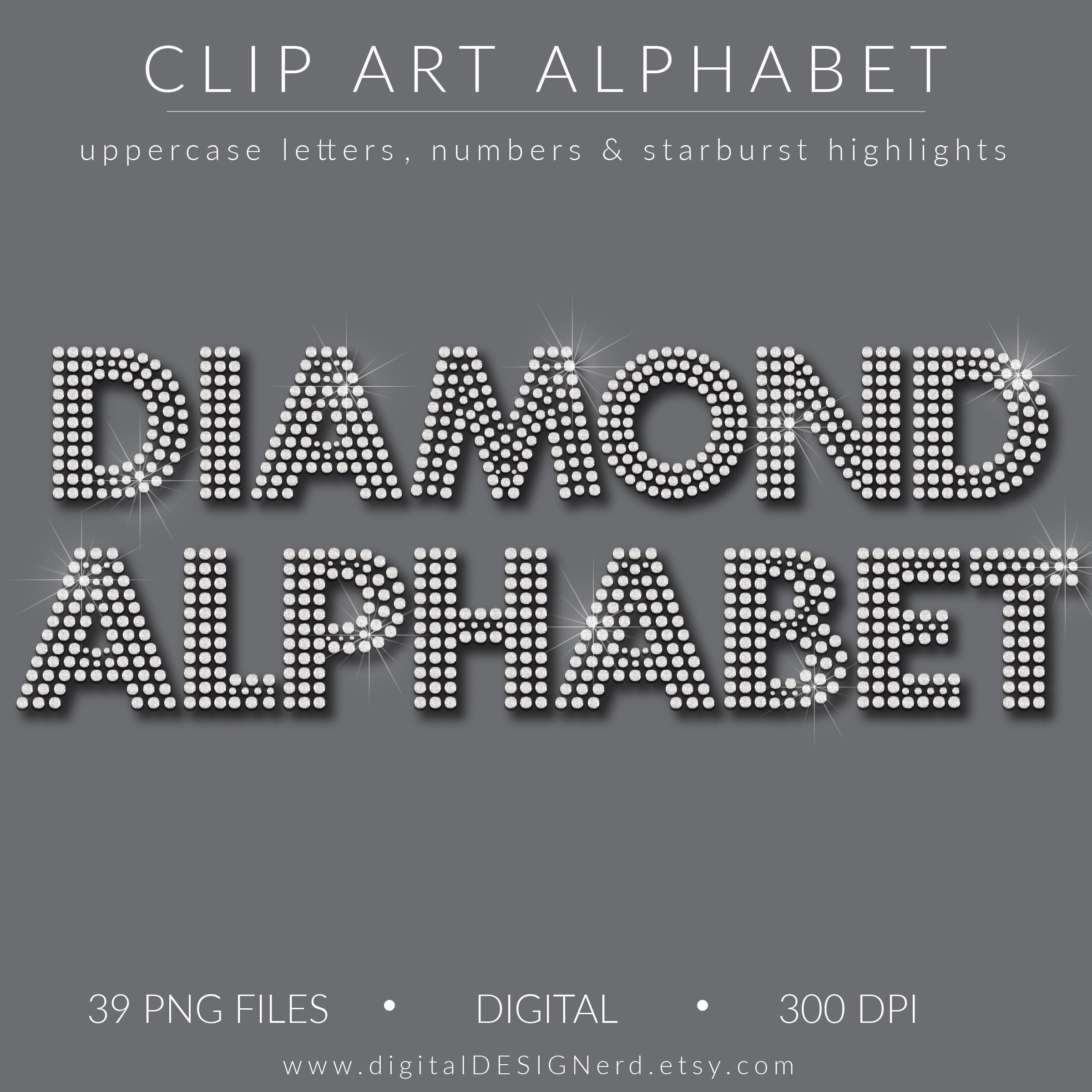 Diamond Gemstone Alphabet | Clip Art Letters Numbers Ampersand ...