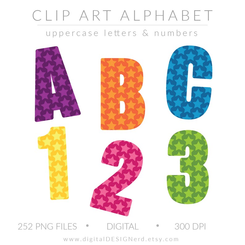 Clip Art Alphabet | Dark Rainbow Stars Digital Letters & Numbers | Set ...