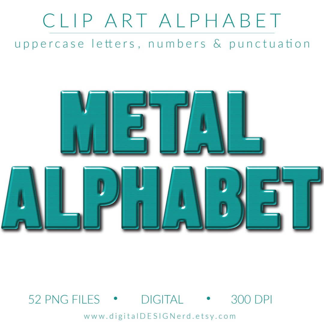Clip Art Beveled Metal Alphabet | Teal Blue Metallic Letters Numbers ...