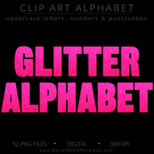 Clip Art Alphabet Hot Pink Glitter Letters Numbers & Punctuation 52 ...