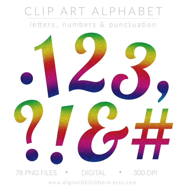 Rainbow Ombre Glitter Alphabet Clip Art Letters Numbers & | Etsy