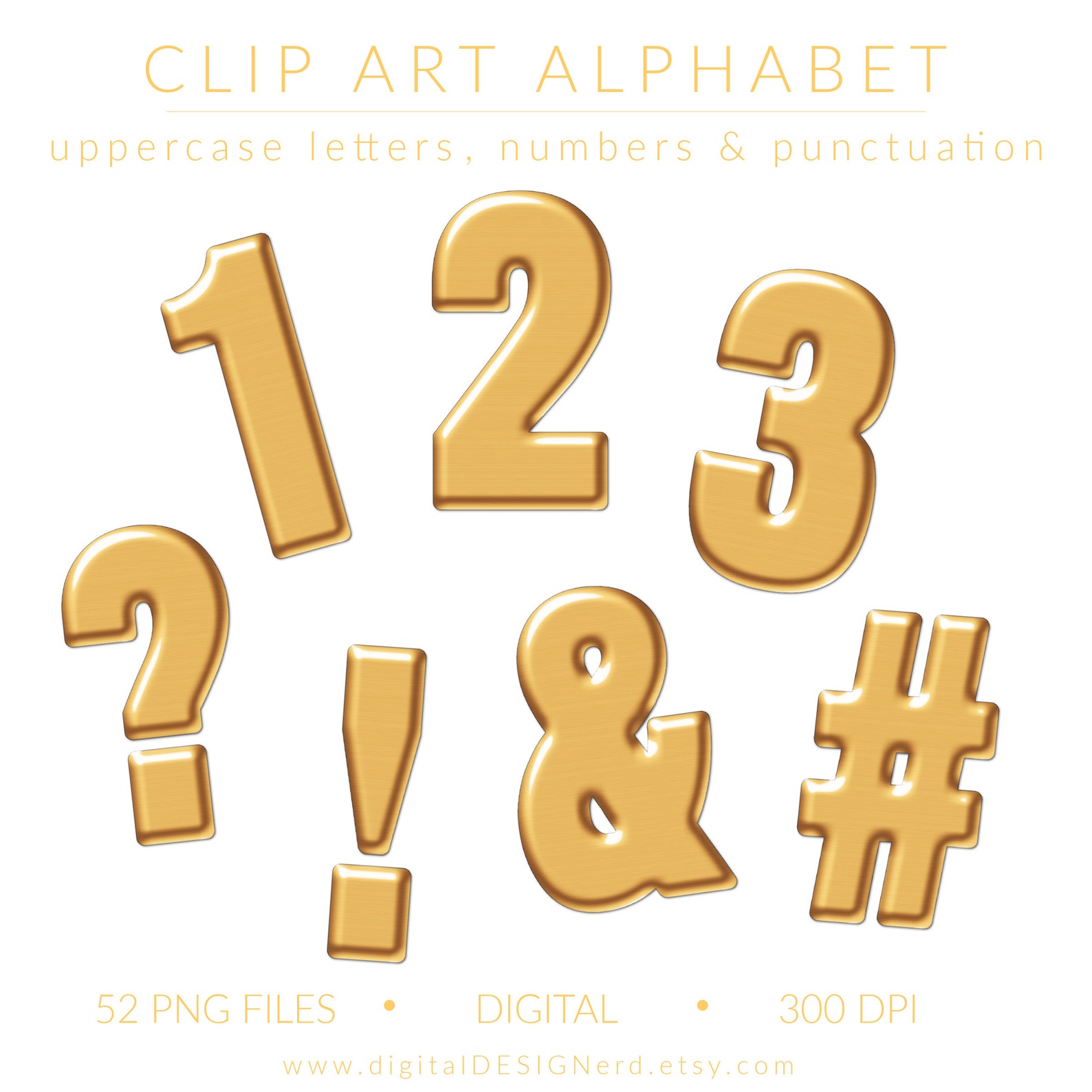 Clip Art Beveled Metal Alphabet Gold Metallic Letters | Etsy