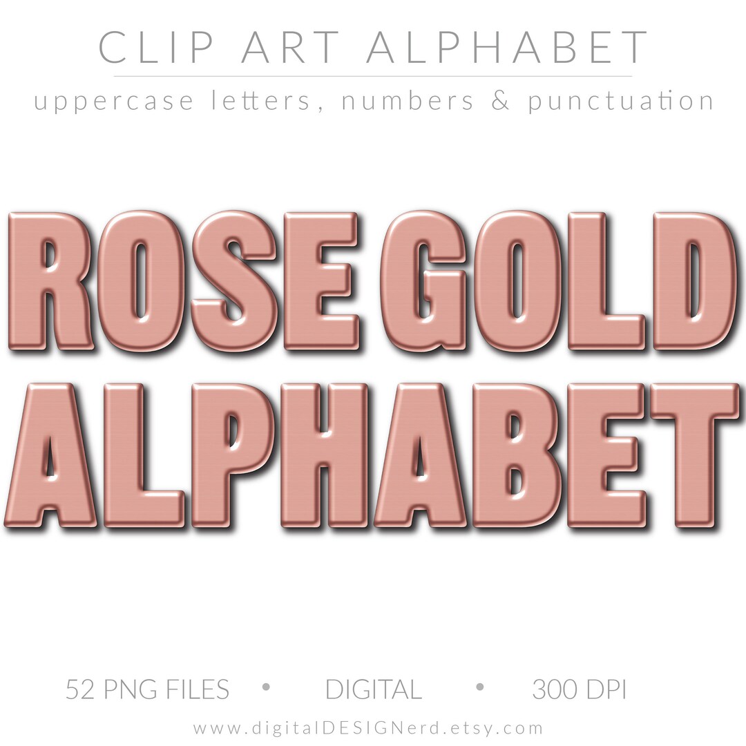 Clip Art Beveled Metal Alphabet | Rose Gold Metallic Letters Numbers ...