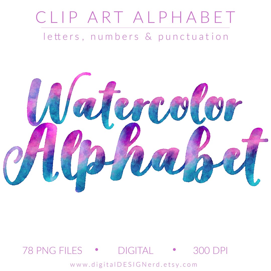 Clip Art Alphabet | Blue and Purple Watercolor Letters, Numbers ...