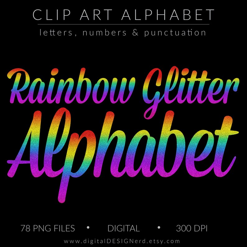Rainbow Glitter Alphabet Clip Art: 78 PNG Digital Letters (digital ...