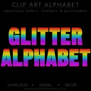 Bright Rainbow Ombre Glitter Alphabet | 52 PNG Digital Scrapbook Clip ...