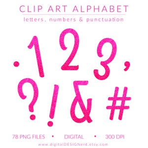 Clip Art Alphabet | Hot Pink Glitter Letters, Numbers & Punctuation ...