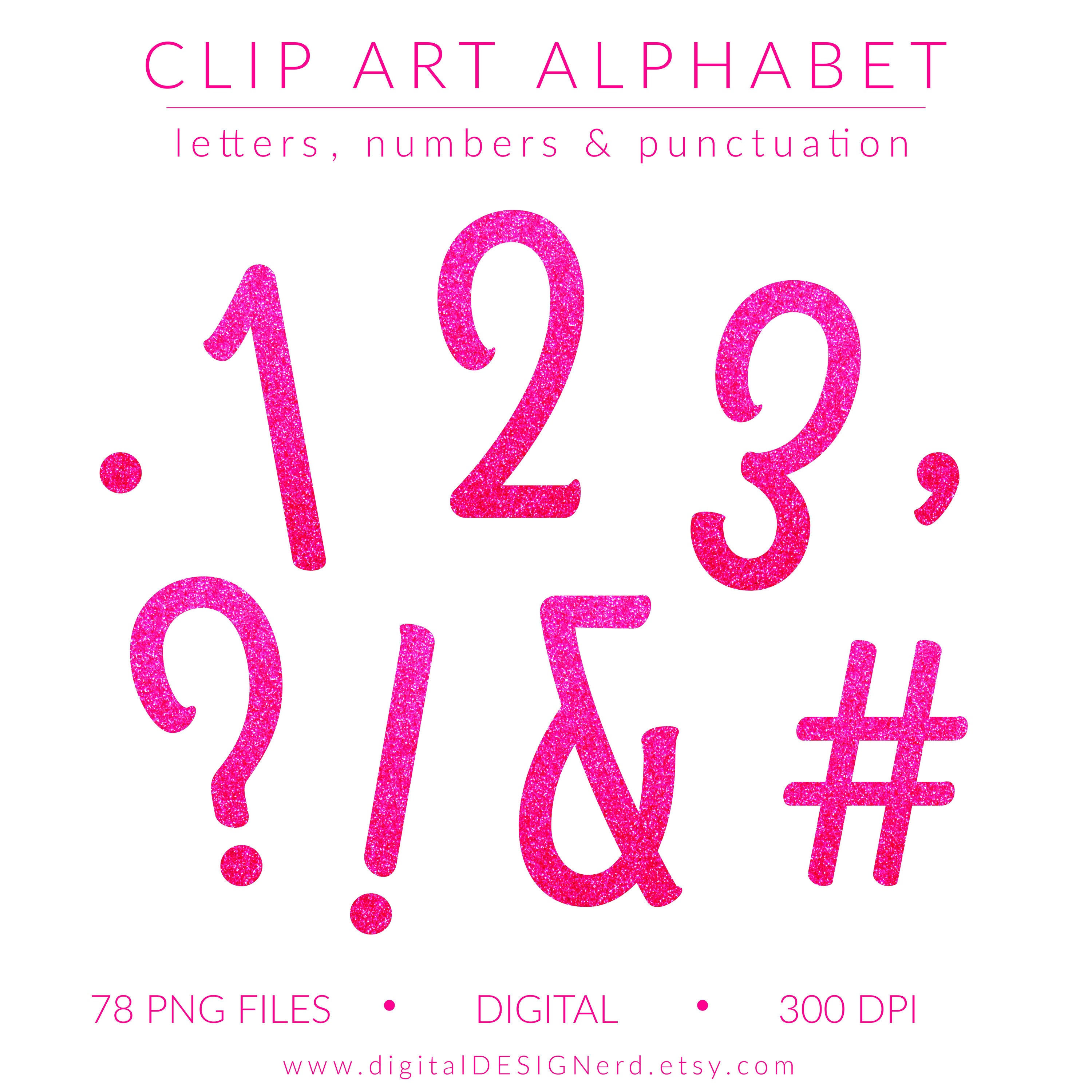 Clip Art Alphabet | Hot Pink Glitter Letters, Numbers & Punctuation ...