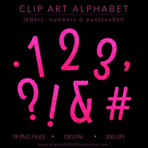 Clip Art Alphabet | Hot Pink Glitter Letters, Numbers & Punctuation ...