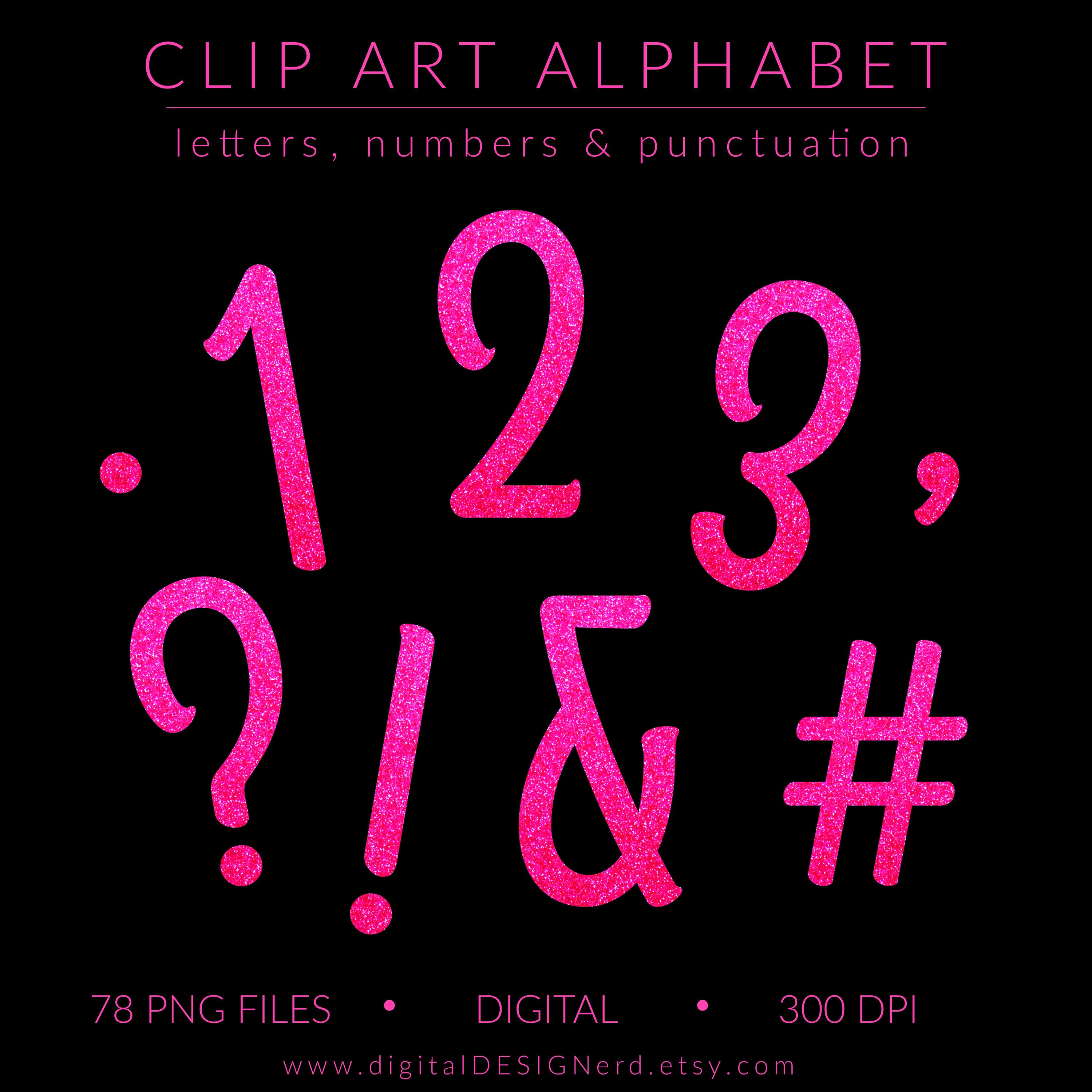 Clip Art Alphabet Hot Pink Glitter Letters Numbers & | Etsy