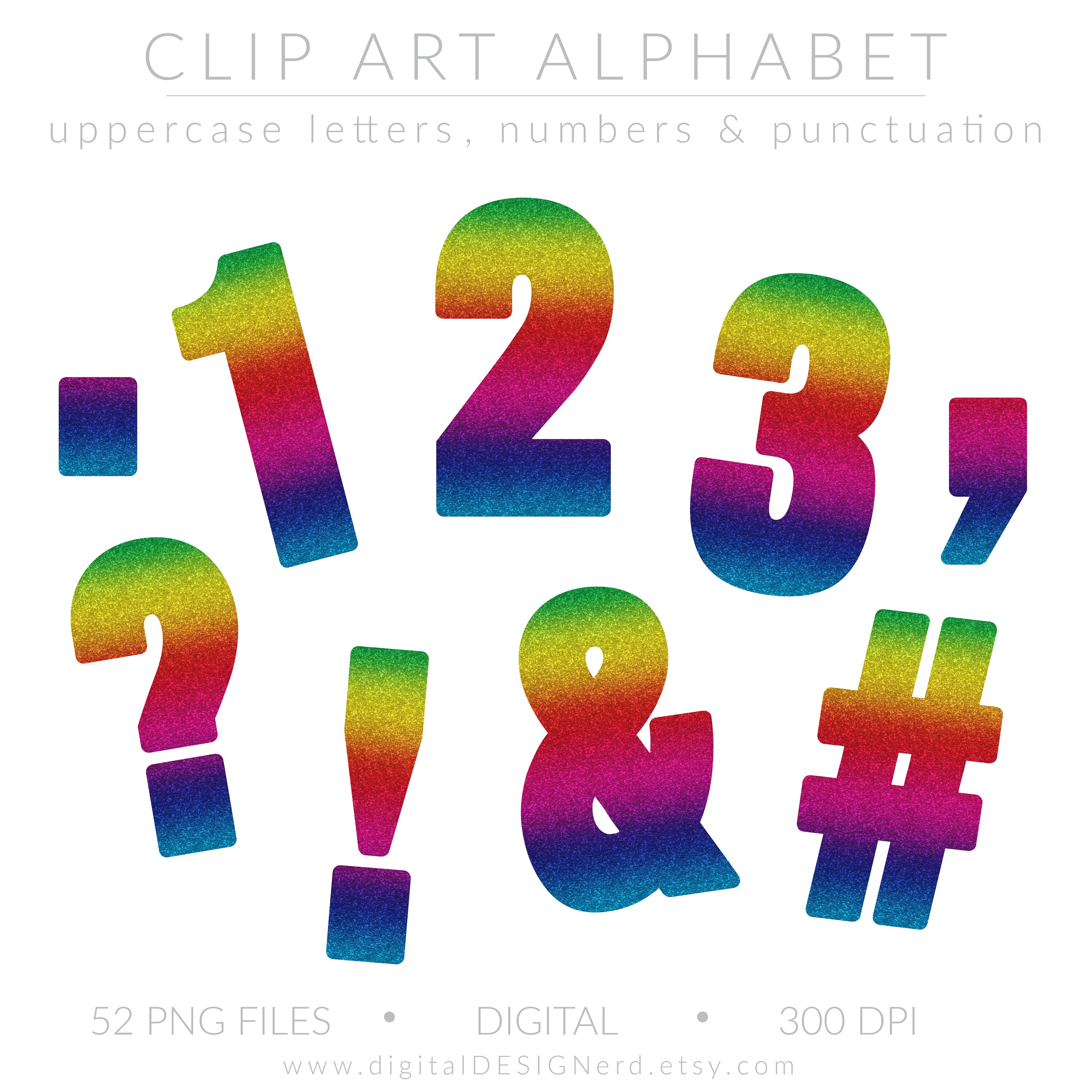 Rainbow Ombre Glitter Alphabet Clip Art Letters Numbers - Etsy