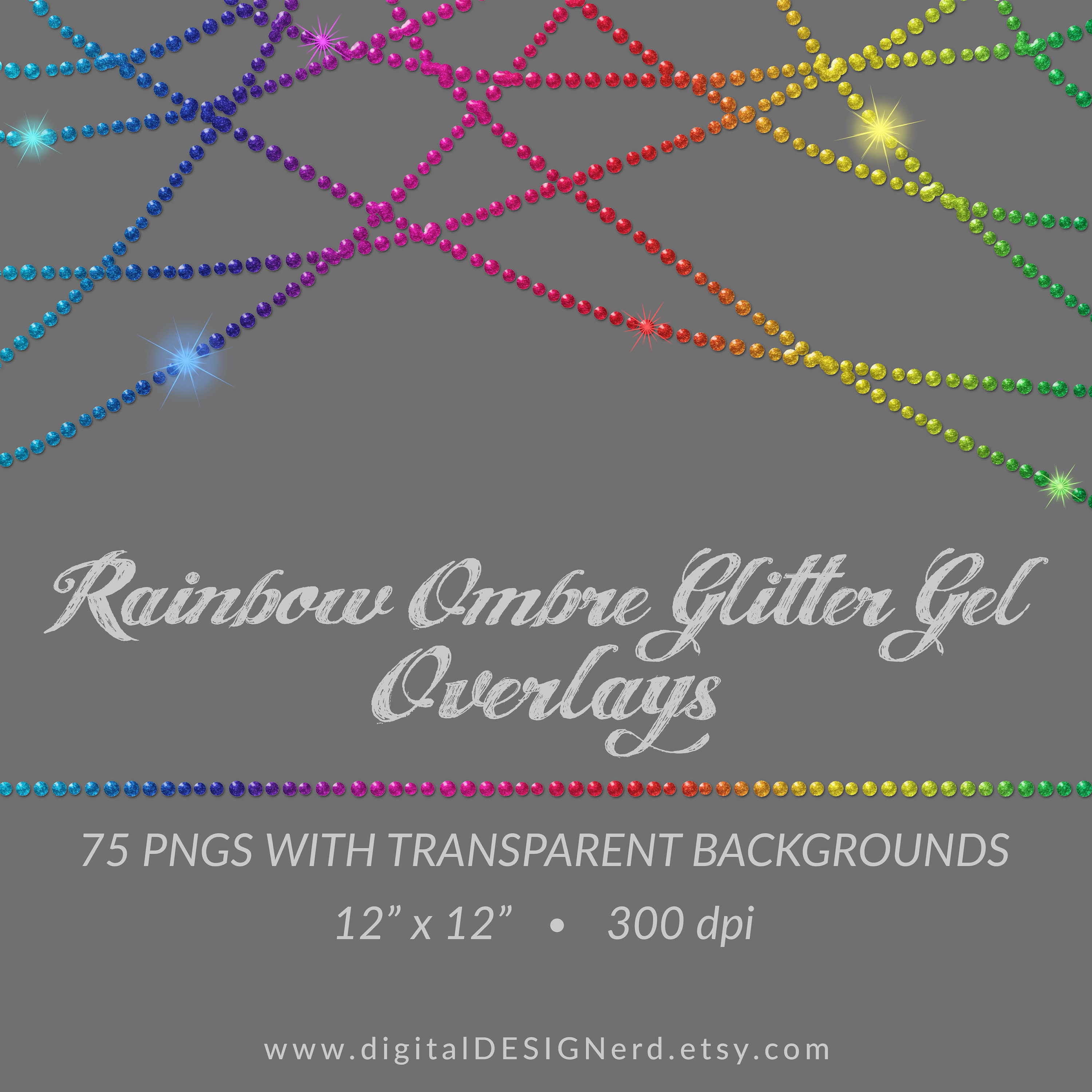 Rainbow Ombre Glitter Gel Overlays & Borders Metallic - Etsy