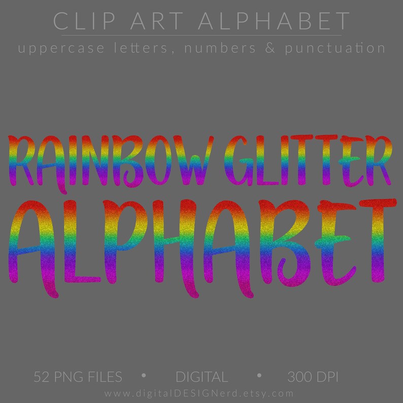 Rainbow Glitter Alphabet Clip Art: PNG Digital Letters (digital ...