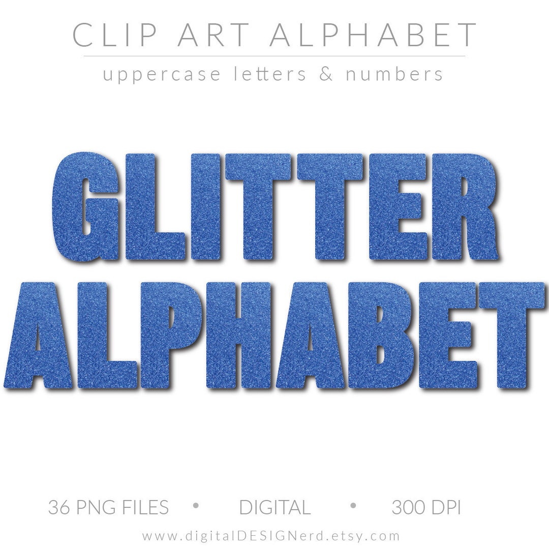 Clip Art Alphabet | Sapphire Blue Glitter Digital Letters & Numbers ...