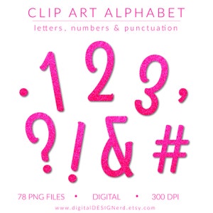 Clip Art Alphabet | Hot Pink Glitter Letters, Numbers & Punctuation ...