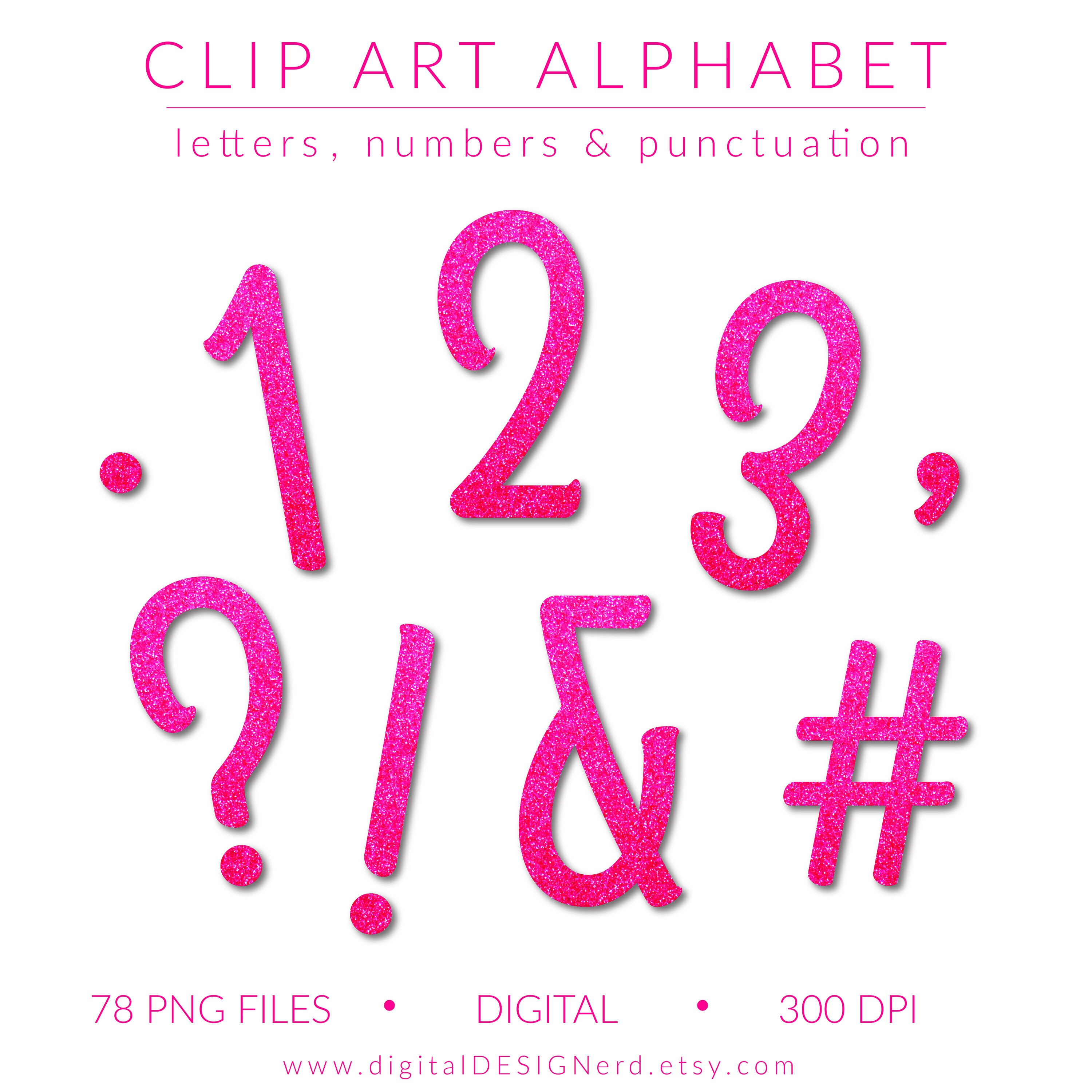 Clip Art Alphabet Hot Pink Glitter Letters Numbers & | Etsy