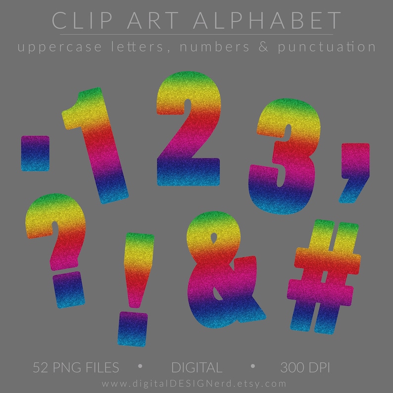 Rainbow Ombre Glitter Alphabet Clip Art Letters Numbers | Etsy